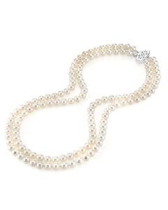 the pearl source 6.5-7.0mm aaa quality double strand white freshwater cultured pearl necklace for women in 17-18" princess length