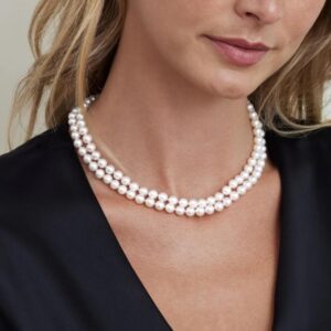 The Pearl Source 6.5-7.0mm AAA Quality Double Strand White Freshwater Cultured Pearl Necklace for Women in 17-18" Princess Length