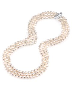 the pearl source 6.0-6.5mm aaaa quality triple strand white freshwater cultured pearl necklace for women in 18-19-20" matinee length