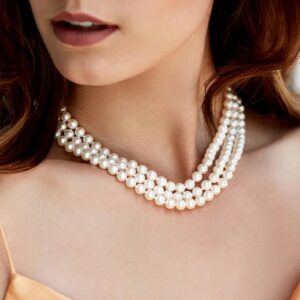 The Pearl Source 6.0-6.5mm AAAA Quality Triple Strand White Freshwater Cultured Pearl Necklace for Women in 18-19-20" Matinee Length