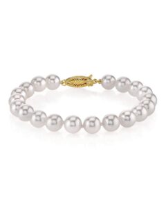 the pearl source 18k gold 6.5-7mm round white japanese akoya saltwater cultured pearl bracelet for women