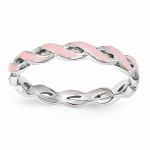 breast cancer awareness sterling silver stackable expressions pink enamel ring size 7