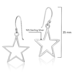 AeraVida Symmetric Everyday Shining Star Minimalist Sterling Silver Dangle Celestial Earrings, 0.87x1.38 inch