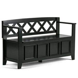 simplihome amherst solid wood 48 inch wide entryway storage bench with safety hinge, multifunctional transitional in black