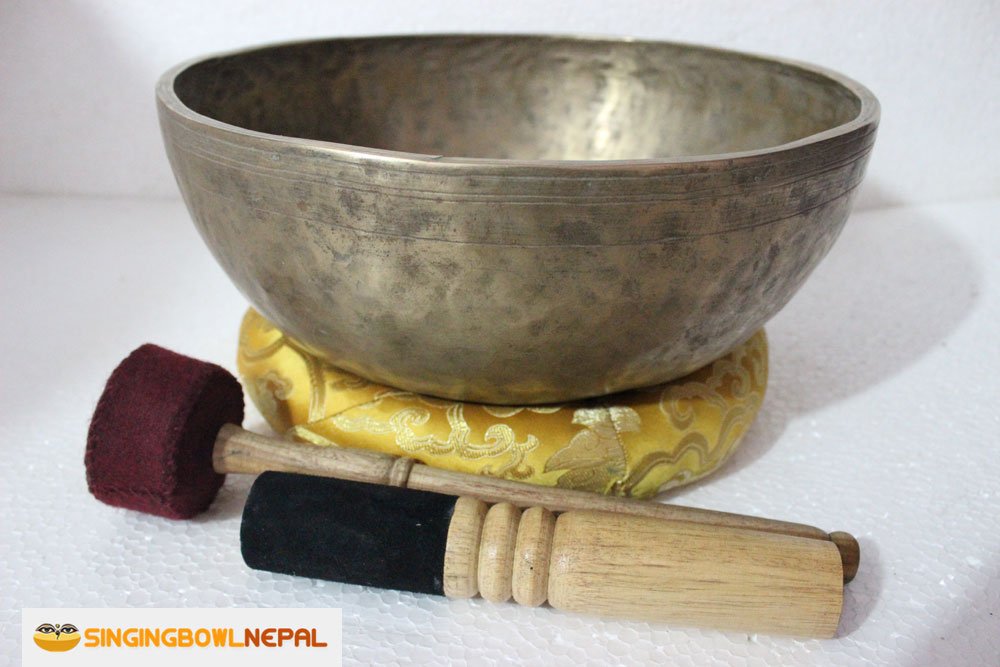 12" Old E Note Tibetan Singing Bowl, Meditation Bowl, Tibetan Bowls, Free Singing Bowl Silk Cushion, Striker and Drum Stick