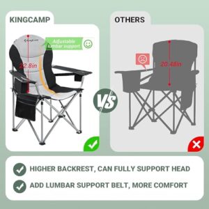 KingCamp Oversized Camping Folding Chair with Lumbar Support, Heavy Duty Ergonomic Padded Arm Chair with Cooler Bag, Cup Holder, Portable for Outdoor