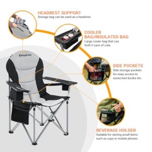 KingCamp Oversized Camping Folding Chair with Lumbar Support, Heavy Duty Ergonomic Padded Arm Chair with Cooler Bag, Cup Holder, Portable for Outdoor