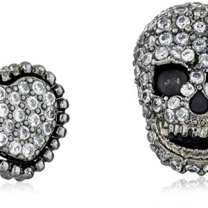 Betsey Johnson CZ Pave Heart & Skull Duo Set of Stud Earrings