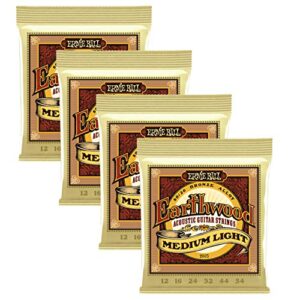 4 pack ernie ball earthwood medium light acoustic strings, 80/20 bronze, p02003