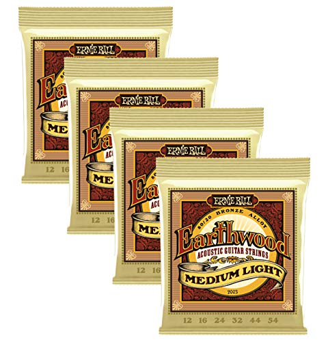 4 Pack Ernie Ball Earthwood Medium Light Acoustic Strings, 80/20 Bronze, P02003