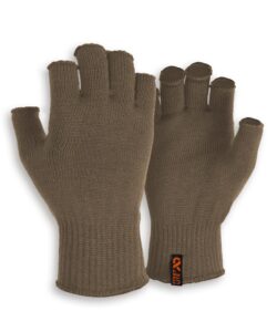 first lite talus fingerless merino wool glove - lightweight hunting gloves - dry earth - large