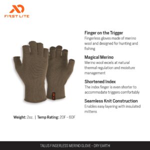 First Lite Talus Fingerless Merino Wool Glove - Lightweight Hunting Gloves - Dry Earth - Large