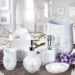 Creative Scents Bathroom Accessories Set - 4 Piece Vintage White Bathroom Set - Farmhouse French Country Bathroom Accessory Set Features: Soap Dispenser, Toothbrush Holder, Tumbler & Soap Dish