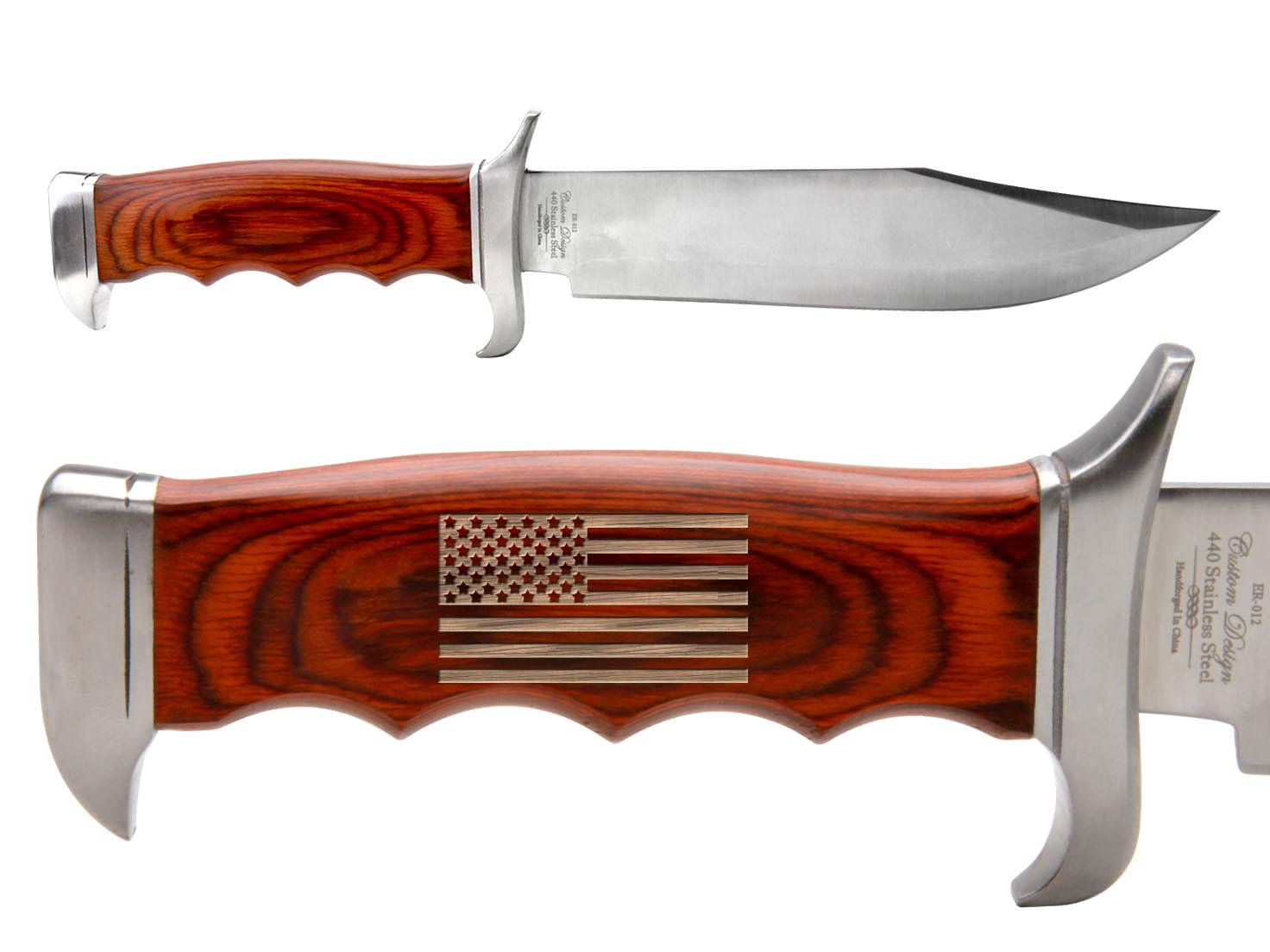 NDZ Performance Elk Ridge Outdoor Hunting Fixed Blade Full Tang Knife US Flag Inverse Alternate