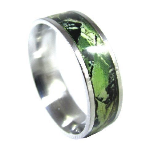 His and Hers Camo 3pc Matching Stainless Steel Sterling Silver Engagement Wedding Rings Set (Size Men 8; Women 5)