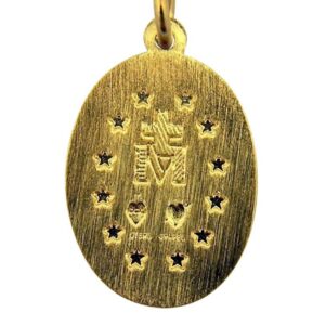 McVan Inc 18K Gold Plate Over Sterling Silver Blue Enameled Miraculous Medal Pendant, 3/4 Inch