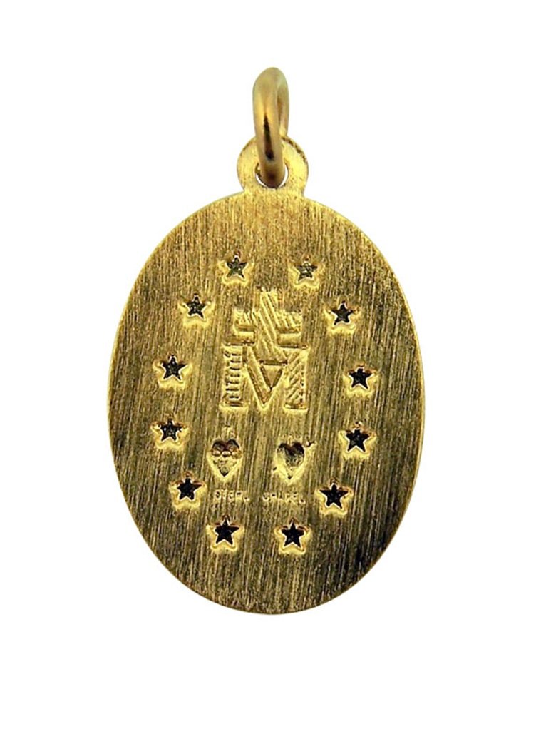 McVan Inc 18K Gold Plate Over Sterling Silver Blue Enameled Miraculous Medal Pendant, 3/4 Inch