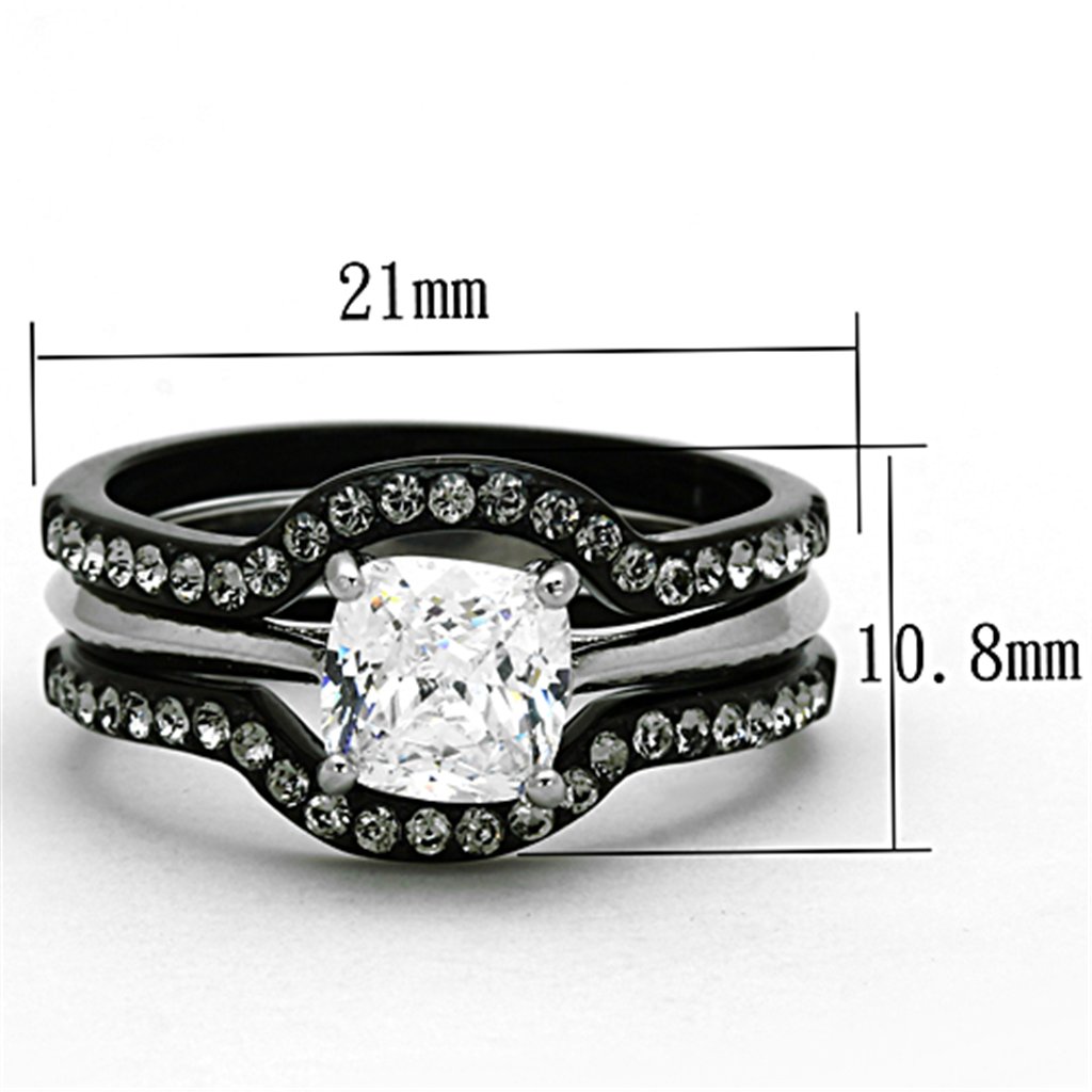 Marimor Jewelry His and Hers 4 Piece Black Stainless Steel Wedding Engagement Ring and Classic Band Set Women's Size 06 Men's 06mm Size 13