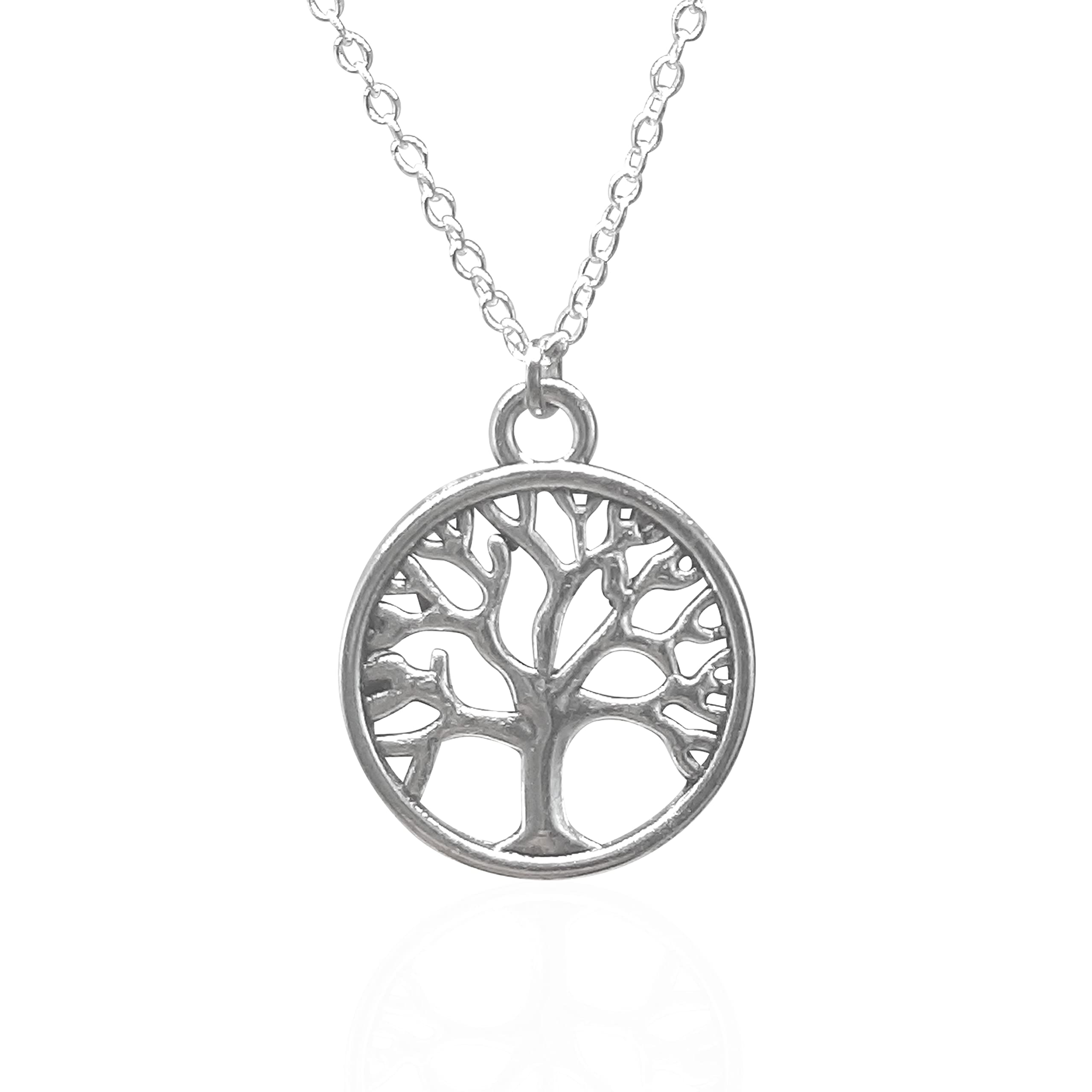 Silver Tree of Life Family Tree Pendant Necklace Fashion Jewelry Christmas Birthday Gifts for Women Family Gifts for Mom Grandma Teen Best Friend Teacher (20" Stainless Steel Chain)