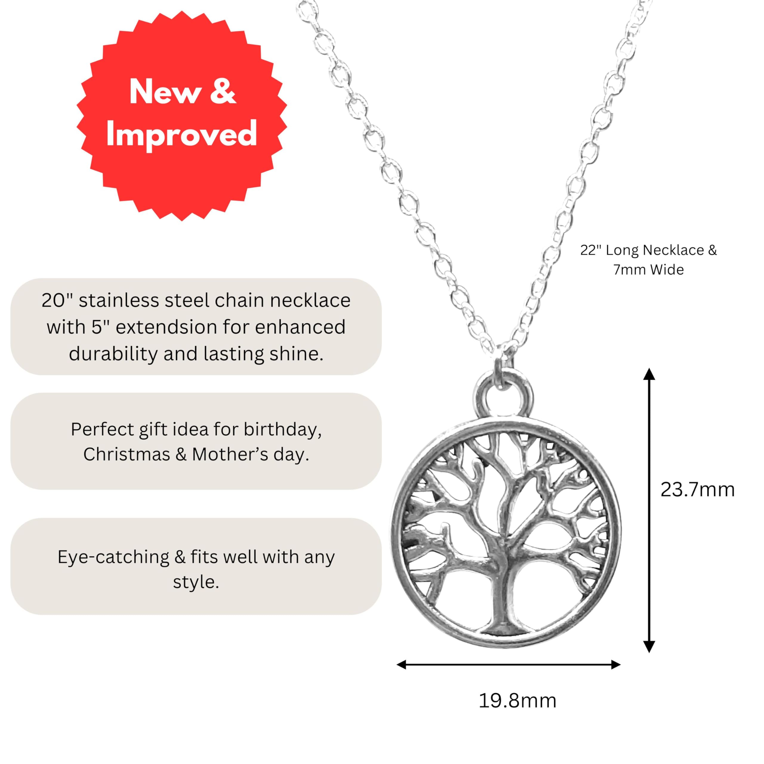 Silver Tree of Life Family Tree Pendant Necklace Fashion Jewelry Christmas Birthday Gifts for Women Family Gifts for Mom Grandma Teen Best Friend Teacher (20" Stainless Steel Chain)