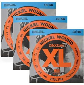 3 sets - d'addario exl110 nickel wound electric guitar strings, light gauge