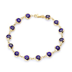 14k real yellow gold blue evil eye bracelet - 7.5"