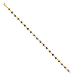 The World Jewelry Center 14k REAL Yellow Gold Blue Evil Eye Bracelet - 7"