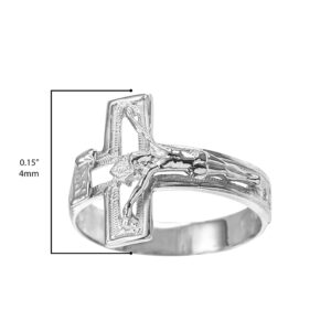 Religious Jewelry Solid 10k White Gold Open Design Cross Band Crucifix Ring (Size 8)