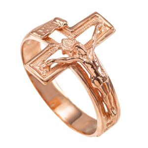 religious jewelry solid 10k rose gold open design cross band crucifix ring (size 9.5)