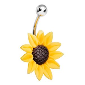 crazypiercing stunning sunflower belly button ring 14 gauge (yellow)