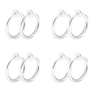 crazypiercing 8 pcs of surgical steel clip on non-pierced hoops fake nose lip ear rings piercing (silver color)