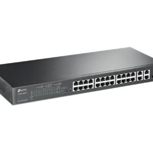 TP-Link 24 Port Fast Ethernet PoE Switch | 24 PoE+ Ports @192W, w/ 4 Uplink Gigabit Ports + 2 Combo SFP Slots | Smart Managed | Limited Lifetime Protection | Support L2/L3/L4 QoS and IGMP(T1500-28Pct)