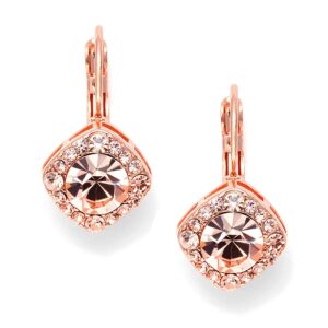 mariell tailored solitaire drop earrings with brilliant round crystals in rose gold tone. loved by all!