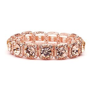 mariell pink rose gold crystal stretch bracelet, adjustable bangle for weddings, prom, bridesmaids, gift