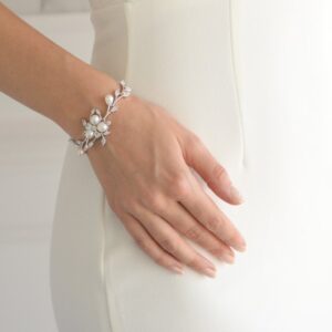 Mariell Freshwater Pearl and Cubic Zirconia Bridal Bracelet, Genuine Platinum Plated Wedding Jewelry