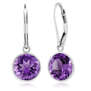 gem stone king 925 sterling silver purple amethyst leverback dangle earrings for women (8.00 cttw, gemstone birthstone, round 10mm)