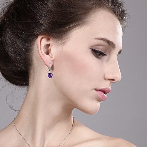 Gem Stone King 925 Sterling Silver Purple Amethyst Leverback Dangle Earrings For Women (8.00 Cttw, Gemstone Birthstone, Round 10MM)