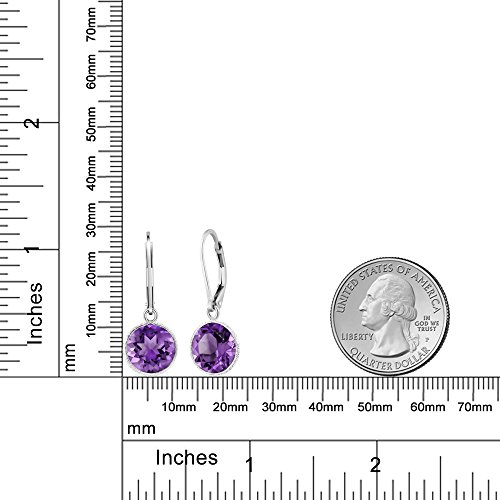 Gem Stone King 925 Sterling Silver Purple Amethyst Leverback Dangle Earrings For Women (8.00 Cttw, Gemstone Birthstone, Round 10MM)