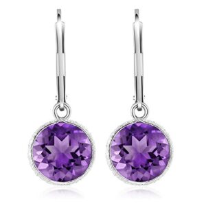 Gem Stone King 925 Sterling Silver Purple Amethyst Leverback Dangle Earrings For Women (8.00 Cttw, Gemstone Birthstone, Round 10MM)