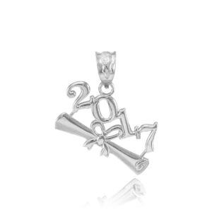 polished 925 sterling silver class of 2017 diploma graduation charm pendant