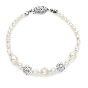 mariell pearl tennis bracelet for brides with austrian rhinestone crystal accents, 7", bridal & wedding jewelry