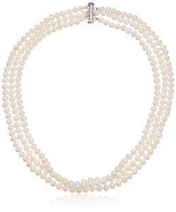 sterling silver 3-row freshwater cultured pearl strand, 17.5"