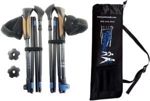 york nordic ultralight folding walking poles - travel ready - with rubber feet, baskets, and bag (nordic grips - 5'3" to 5'7")