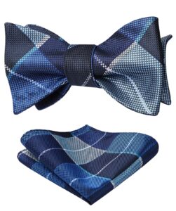 hisdern bow ties for men check plaid self tie bow tie and pocket square classic navy blue bowtie formal tuxedo wedding bowties handkerchief set