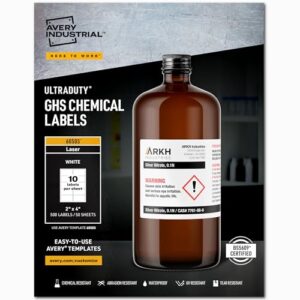 avery ultraduty ghs chemical labels for laser printers, waterproof, uv resistant, 2 x 4, 500 pack (60505)