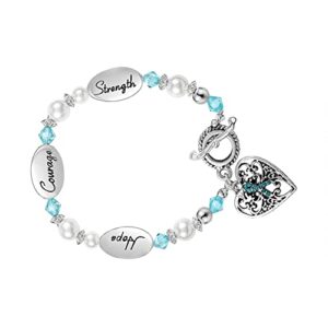 fundraising for a cause | teal ribbon awareness hope, courage, strength bracelet - jewelry for ovarian cancer, ptsd, sexual assault awareness gift-giving (1 bracelet)