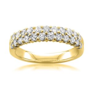 beyond brilliance 1 carat round cut diamond double row wedding band (i-j, i1-i2) in 14k yellow gold | fine jewelry for women | gift box included (size 7)