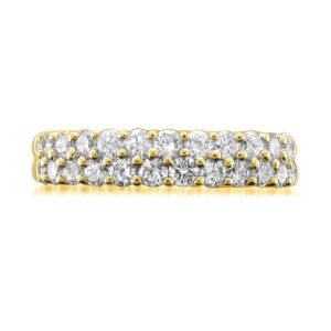 Beyond Brilliance 1 Carat Round Cut Diamond Double Row Wedding Band (I-J, I1-I2) in 14K Yellow Gold | Fine Jewelry for Women | Gift Box Included (Size 7)