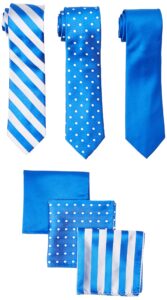 stacy adams mens 3 pack satin solid striped dots with pocket squares necktie, blue, one size us