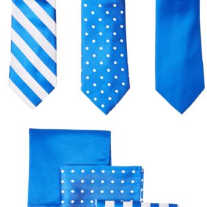 STACY ADAMS mens 3 Pack Satin Solid Striped Dots With Pocket Squares Necktie, Blue, One Size US